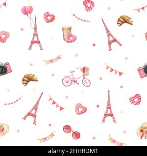 Hand drawn watercolor seamless pattern with blue and pink festive ...