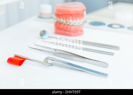 Row of modern equipment for dental healthcare and treatment Stock Photo ...
