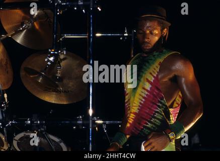 Drummer of the Jamaican Reggae singerJimmy Cliff playing live at the ...