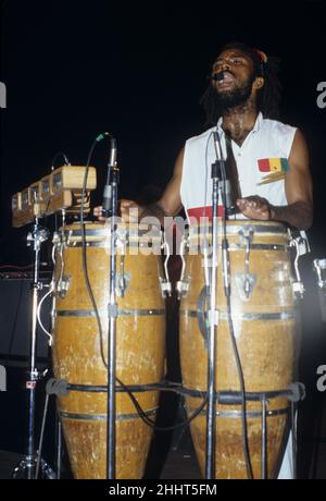 Drummer of the Jamaican Reggae singerJimmy Cliff playing live at the ...