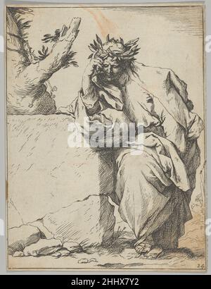 The poet, standing crowned with laurel, leaning on a stone 1930 by ...