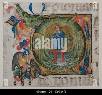 Choir book manuscript page with ornate initial Q, demonstrating ...