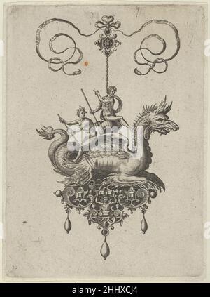 Pendant Design with a Sea Monster in a Shell Carrying a Triton and a ...