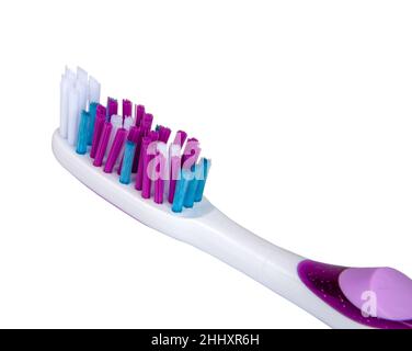 White and violet toothbrush for healthcare teeth on the white Stock ...