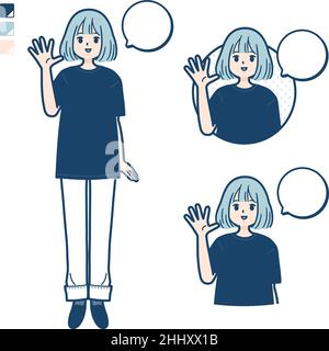 A woman wearing a big size T-shirt with Booing images.It's vector art ...