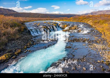 Blue Midfoss Bruarfoss waterfalls in Iceland Stock Photo - Alamy