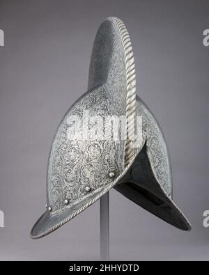 Morion, ca. 1575, French, Steel, leather, H. 13 1/16 in. (33.2 cm); W ...