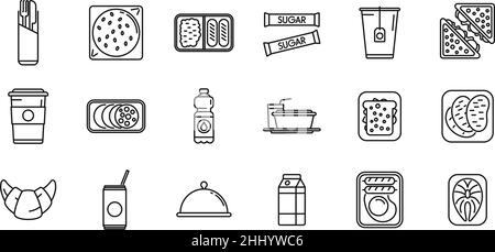 Airline food icons set outline vector. Inflight meal. Air plane thin ...