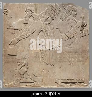 Relief with two figures of Ashurnasirpal, winged mythological beings ...