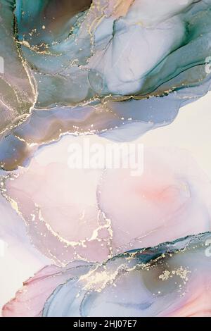 Pink, green and gold abstract paint marble background with copyspace ...