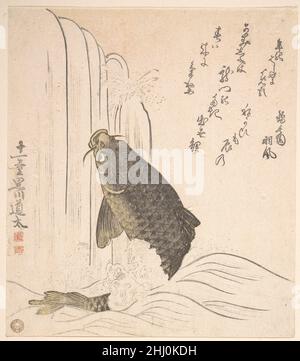 Carp Trying to Swim up a Waterfall 1919 by Kurokawa Michita Stock Photo ...