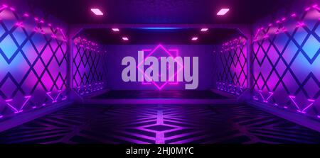Futuristic cyberpunk night club interior with bar and neon lights. 3D illustration Stock Photo ...