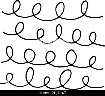 Black abstract swirled wave doodle line. Scribble curly brush strokes vector. Pencil line. Hand ...