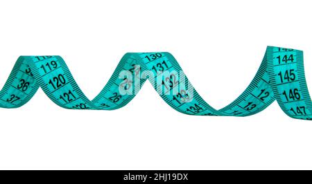 Blue rubber tape measure for sewing cloth or fabric isolated on the white Stock Photo - Alamy