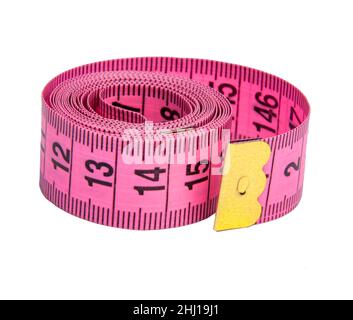 Pink rubber tape measure for sewing cloth or fabric isolated on the white Stock Photo - Alamy