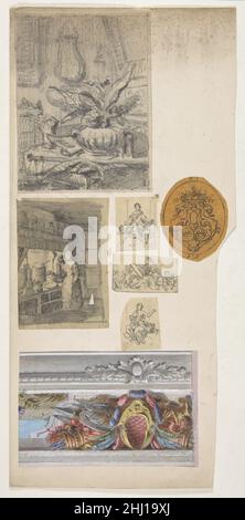 Seven drawings,including four decorative motifs and two scenes of ...