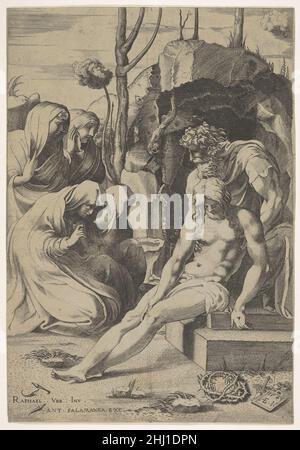 Entombment of Christ, whose chest is grasped by Joseph of Arimathea ...
