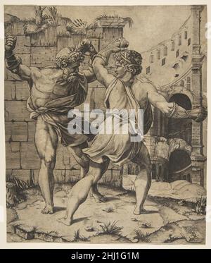 Entellus and Dares fighting in front of classical ruins 1917 by Marco ...