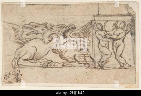 Ornamental Design of Winged Female Figures and Dragons 1960 by ...