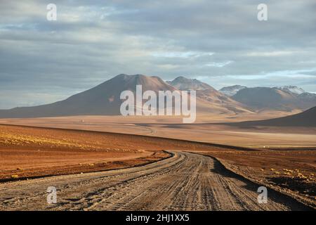 A sunrise view along B-245, the main road between San Pedro de Atacama ...