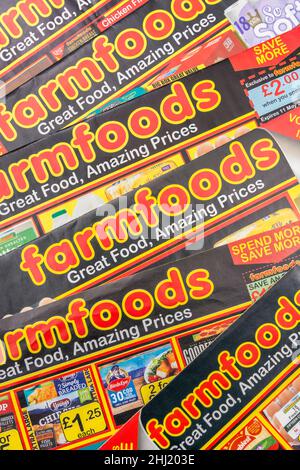 Farmfoods logo on copies of their letterbox direct marketing flyers ...