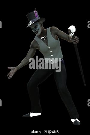 Man with spooky Halloween makeup, voodoo shaman, 3d illustration Stock ...