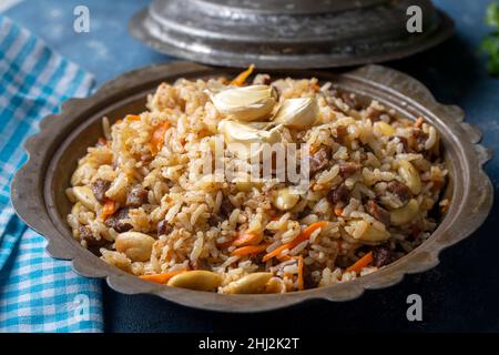Traditional delicacies, Uzbek pilaf (Turkish name; Ozbek pilavi Stock ...