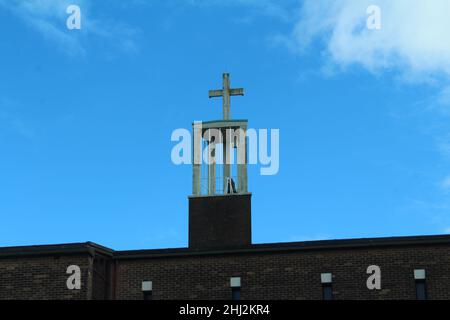 The cross of Holy Cross Church in Eccles, Manchester, England Stock ...