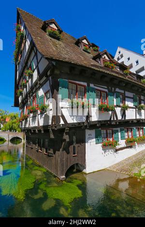 crooked half-timbered house in old town, Riedlingen, Biberach district ...