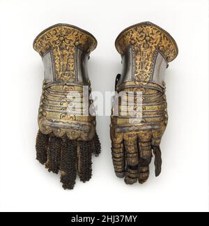 Pair of Gauntlets, ca. 1585, Milan, Italian, Milan, Steel, gold, silver ...