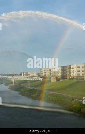 Water fountains in the river at the confluence of the Mad River and ...