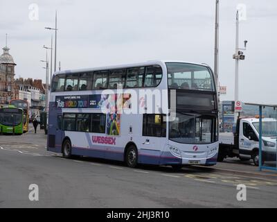 First Wessex bus on the Esplanade at Weymouth Stock Photo - Alamy
