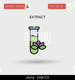 Natural plant extract icon, green leaves in a chemical vial. Contour ...
