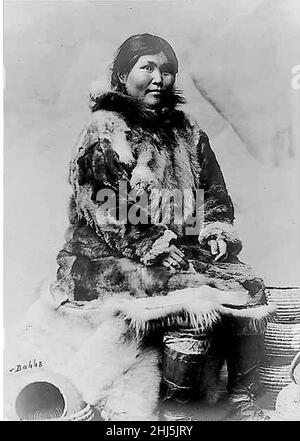 Eskimo woman with chin tattoo wearing fur parka Nome Alaska 1903 (AL+CA ...