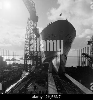 Princess Alexandra launches the SS Oriana ship at Barrow-in-Furness ...