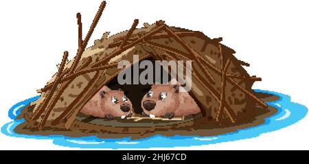 A beaver building a dam in cartoon style illustration Stock Vector ...