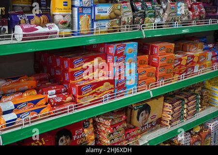 Various brand of biscuit displayed at store as preparation for fasting ...