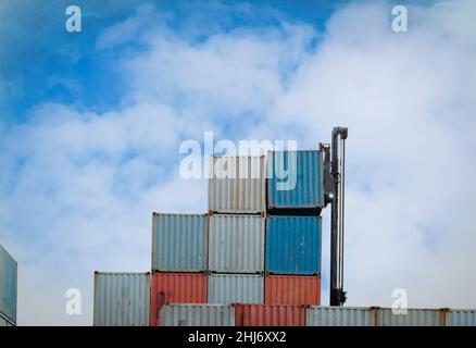 Container stacks in container yard view of transport and industry Stock ...