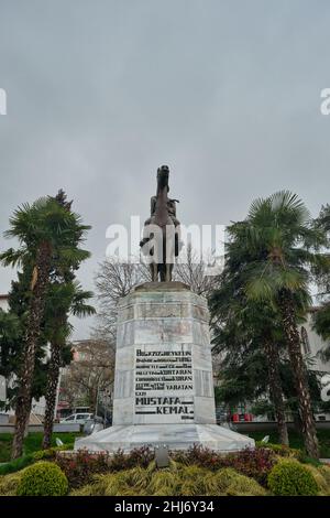 Statue of Mustafa Kemal Ataturk, founder and first president of the ...
