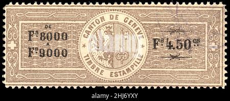 Switzerland Geneva 1887 revenue A7 4.50Fr 72 Stock Photo - Alamy