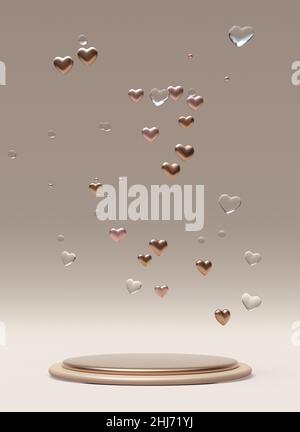 Valentine's day 3d golden podium with gold metal heart on red ...