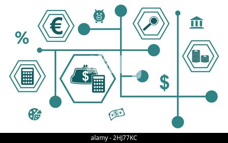 Concept of money management with connected icons Stock Photo - Alamy