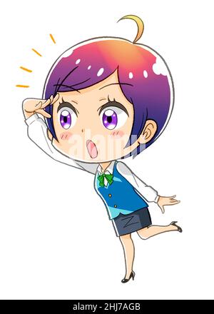manga kawaii chibi female office worker illustration ( japanese tea ...