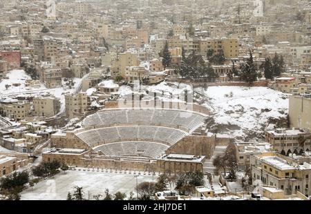 The roman amphitheatre in downtown Amman, from the Amman citadel in ...
