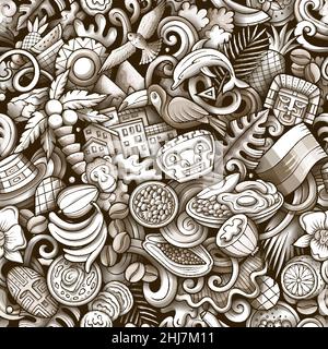 Cartoon doodles Colombia seamless pattern. Backdrop with Colombian ...