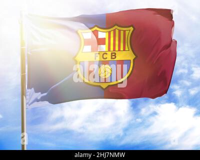 Flag of Futbol Club Barcelona on a flagpole Stock Photo - Alamy