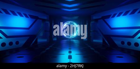 Robotic Corridor Hangar Basement Underground Hallway Neon with Dim Gray ...