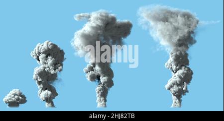 4 different renders of heavy bright smoke column as from volcano or ...