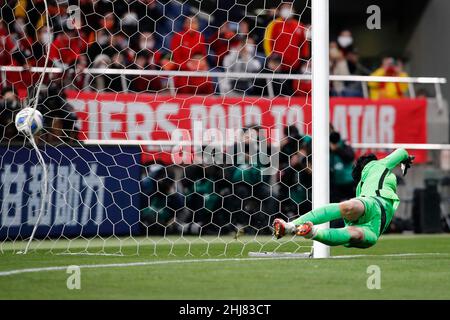 Goalkeeper, Yan Junling of China PR jumps to punch the ball during the ...