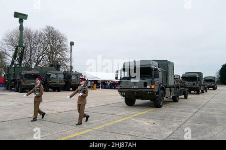 The old Rapier missile system (right) is driven past the new Sky Sabre ...
